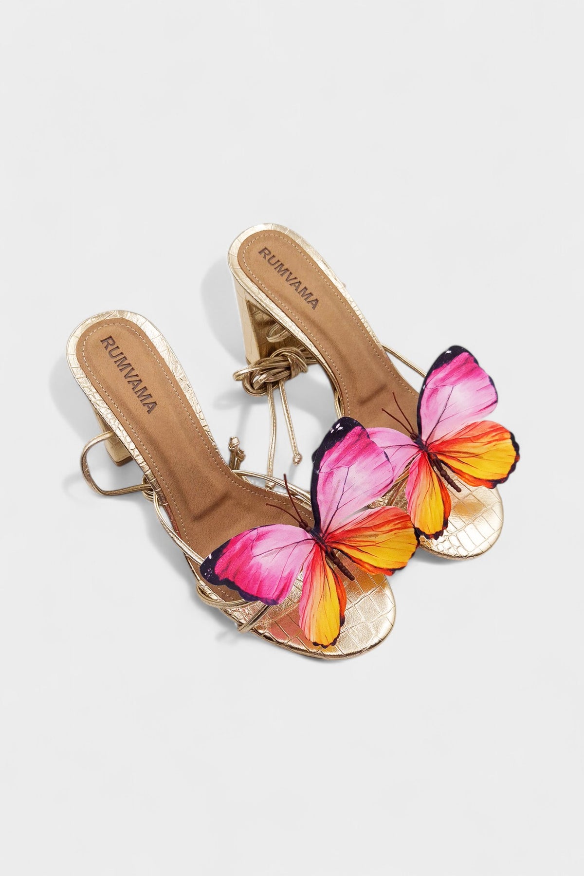 Sunset Butterfly Gold Heels– Rumvama